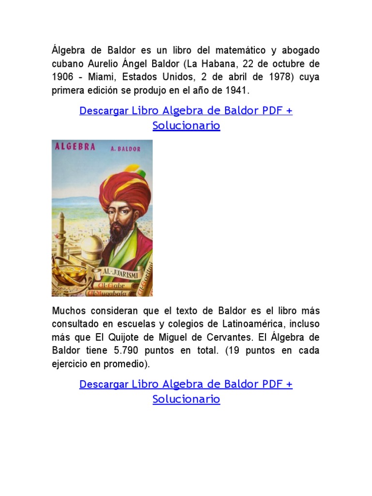Libro Algebra de Baldor PDF Solucionario | PDF | Historia