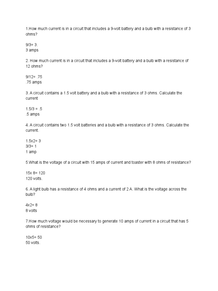 Ohms Law Questions | PDF