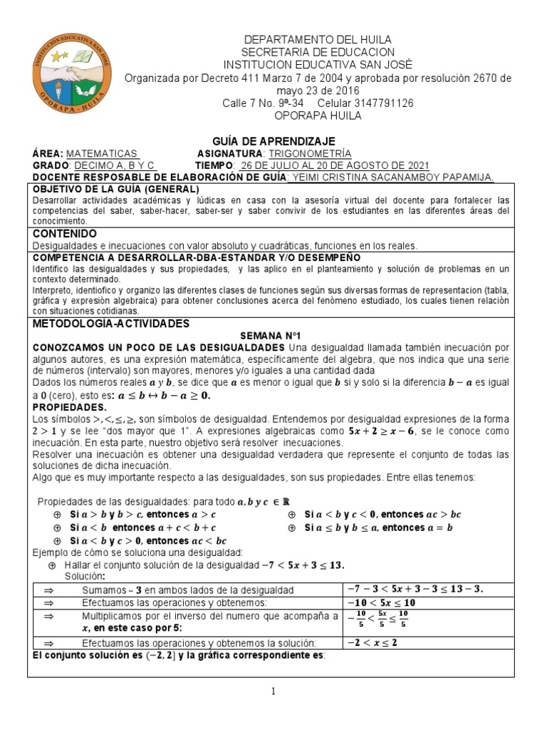 Grado Décimo | PDF | Función (Matemáticas) | Desigualdad (Matemáticas)