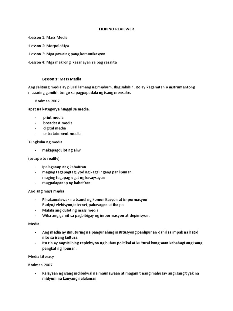 Filipino Reviewer | PDF