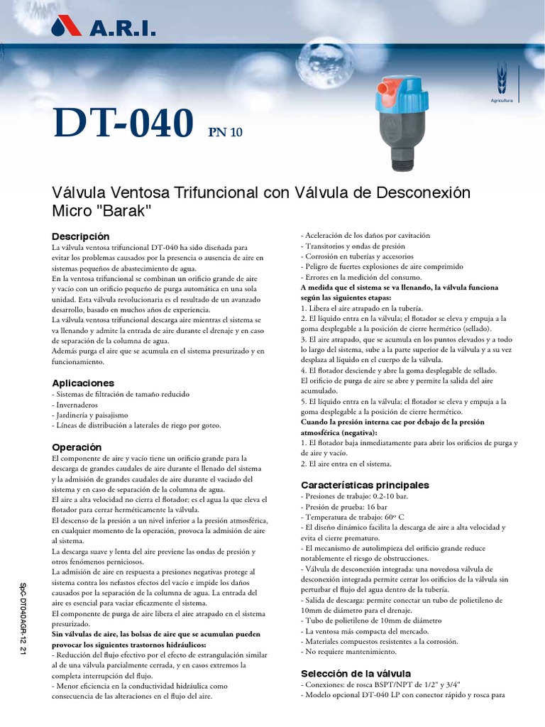 Eliminadora de Aire ARI DT-040 | PDF