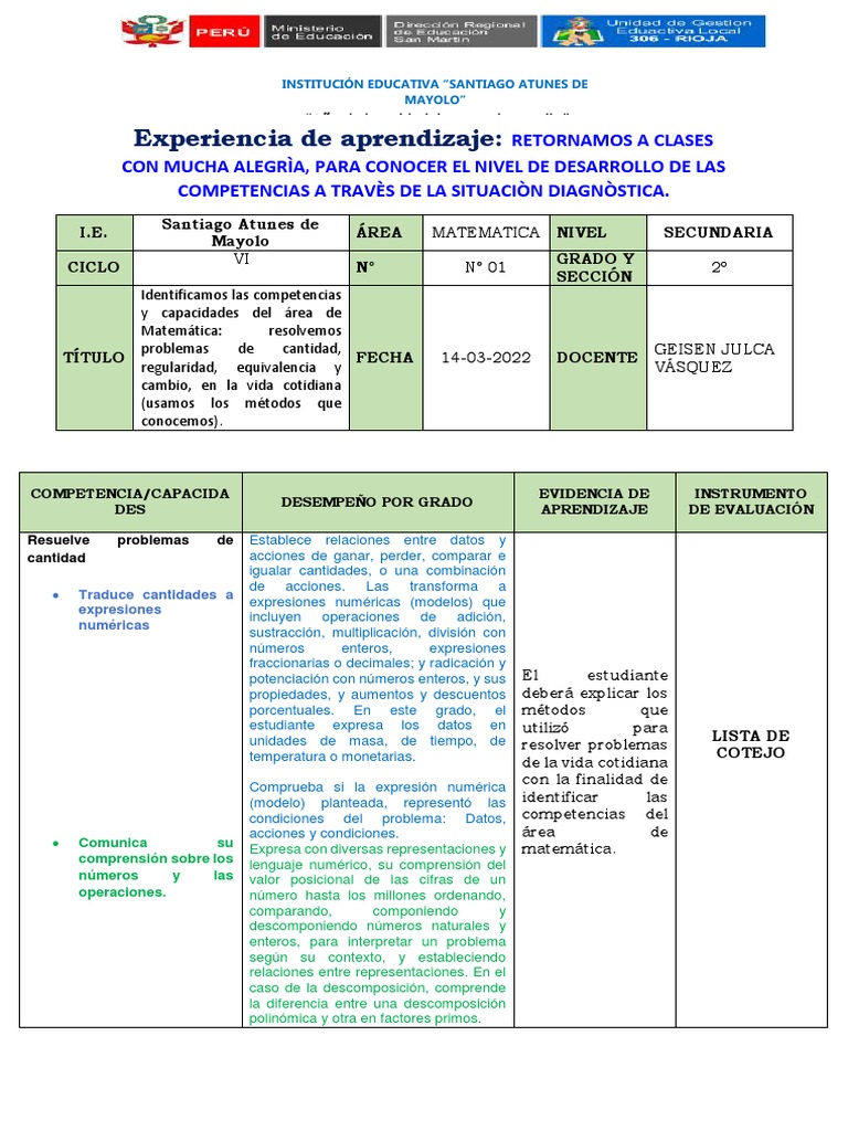 1 Sesion MATEMÁTICA 2° Segundo | PDF | Números | Decimal