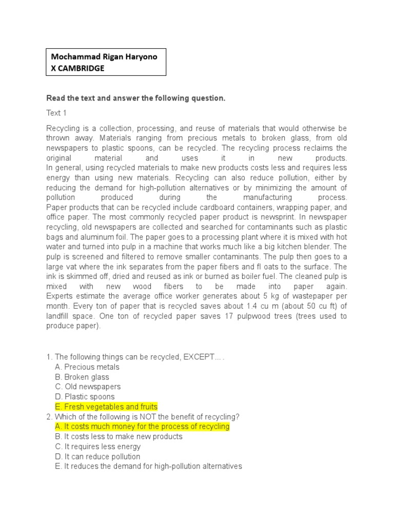 Explanation - Reading - Comprehension - Rigan Cambridge | PDF ...