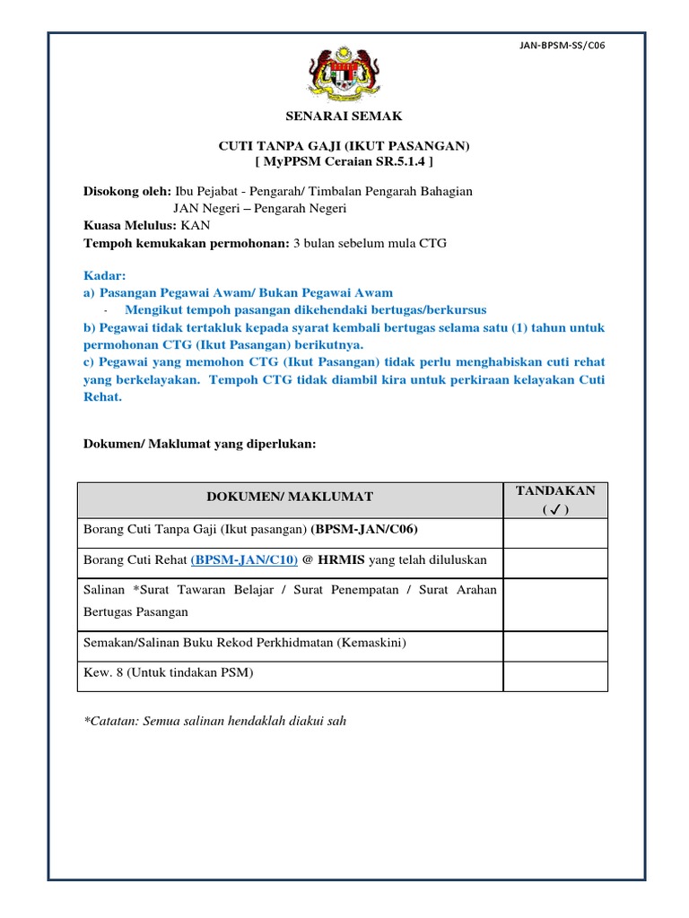 Cuti Tanpa Gaji (Mengikut Pasangan) | PDF