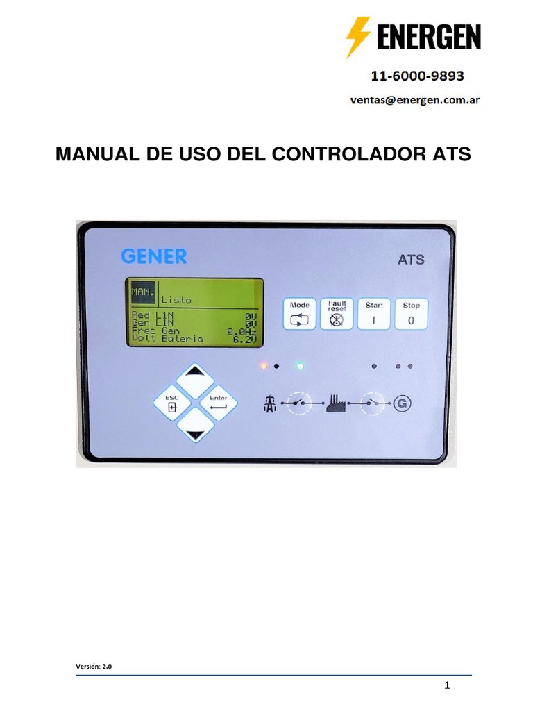 Manual de Uso Controlador ATS | PDF | Generador eléctrico | Arranque
