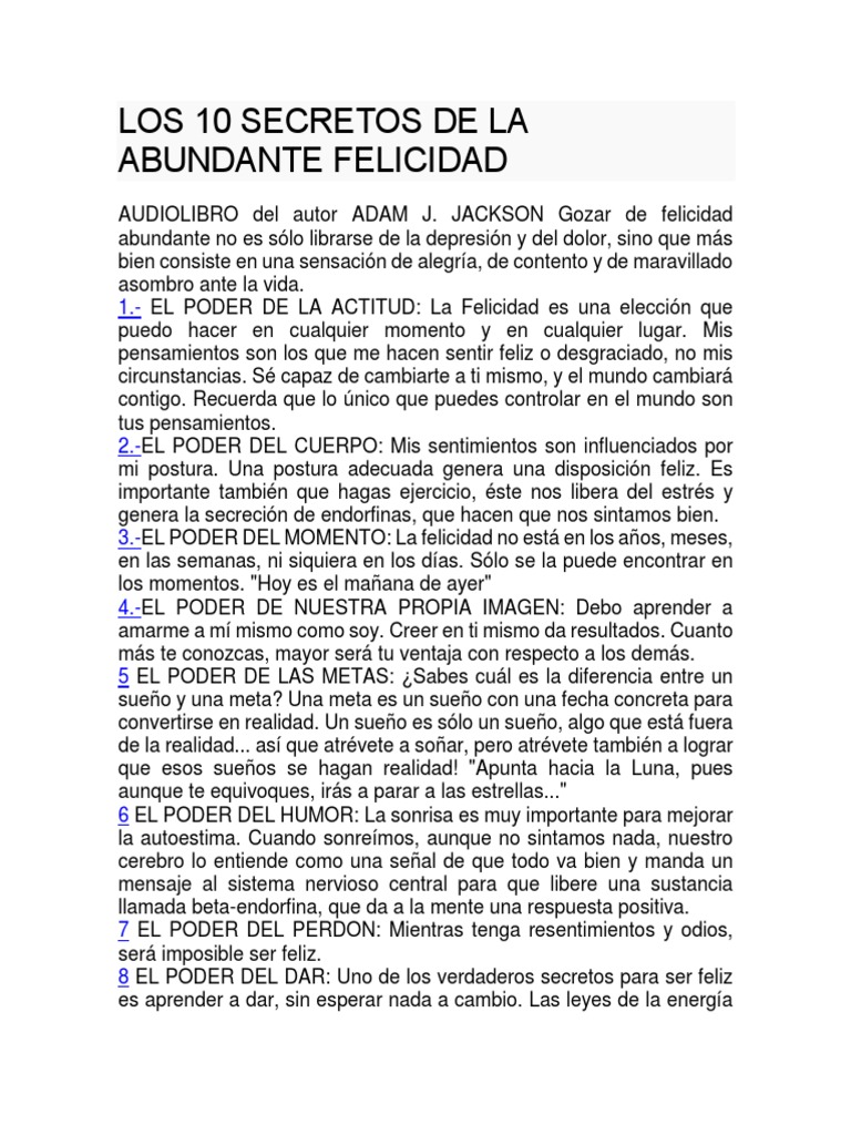 Los 10 Secretos De La Abundante Felicidad Pdf