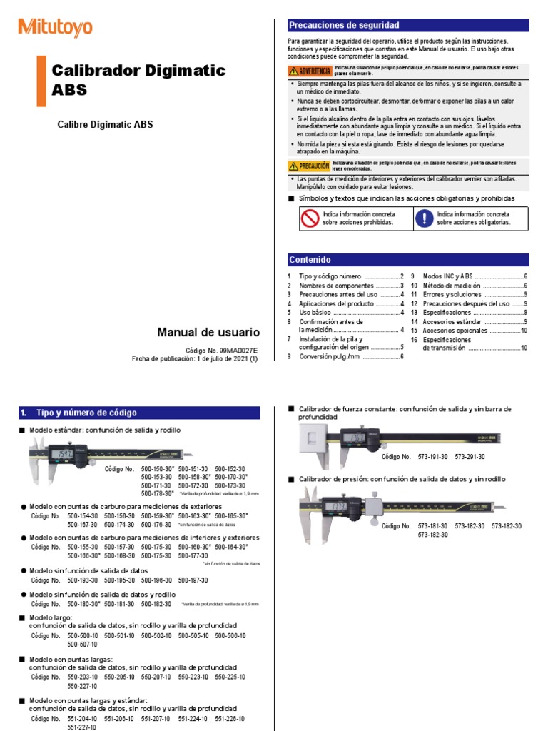 Manual de Calibrador Digimatic ABS | PDF