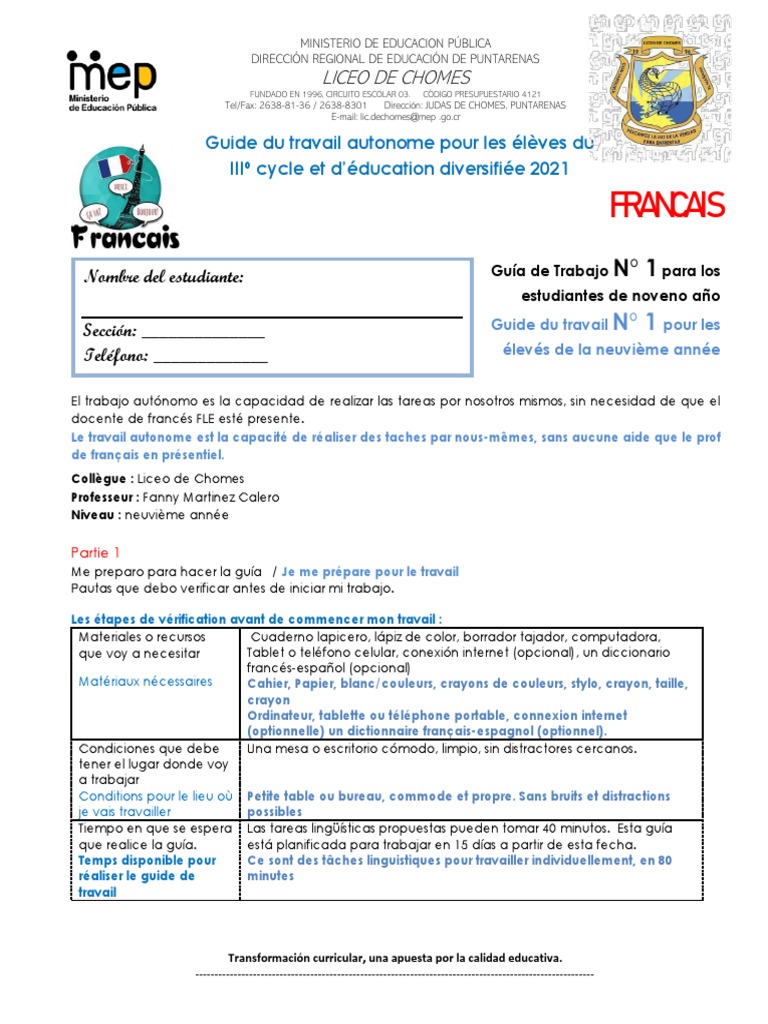 GTA #1 Francés Noveno FMC 2021 Chomes | PDF