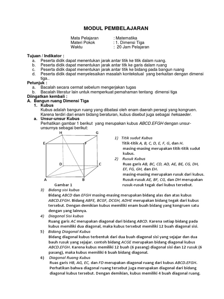 Modul 1 Ruang Dimensi Tiga SM 1 Ta 23 - 24 | PDF