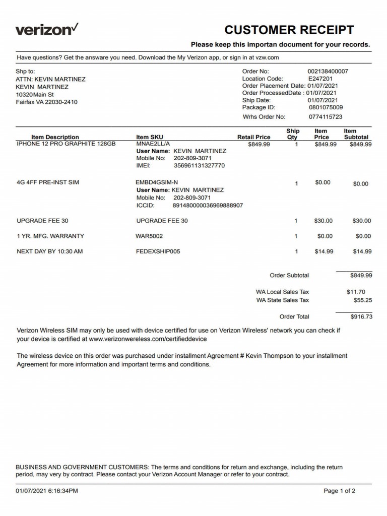 Invoice Iphone 12 Pro USA PDF | PDF