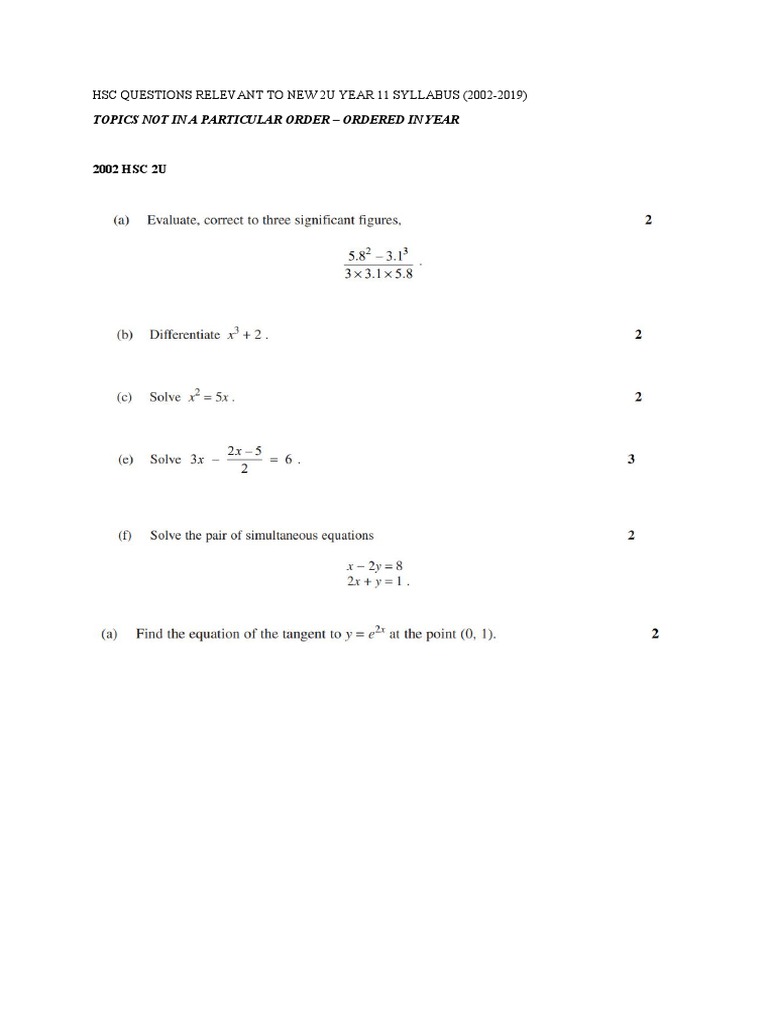 Mathematics Advanced - HSC Past Paper Compilation (2002-2019) For New ...