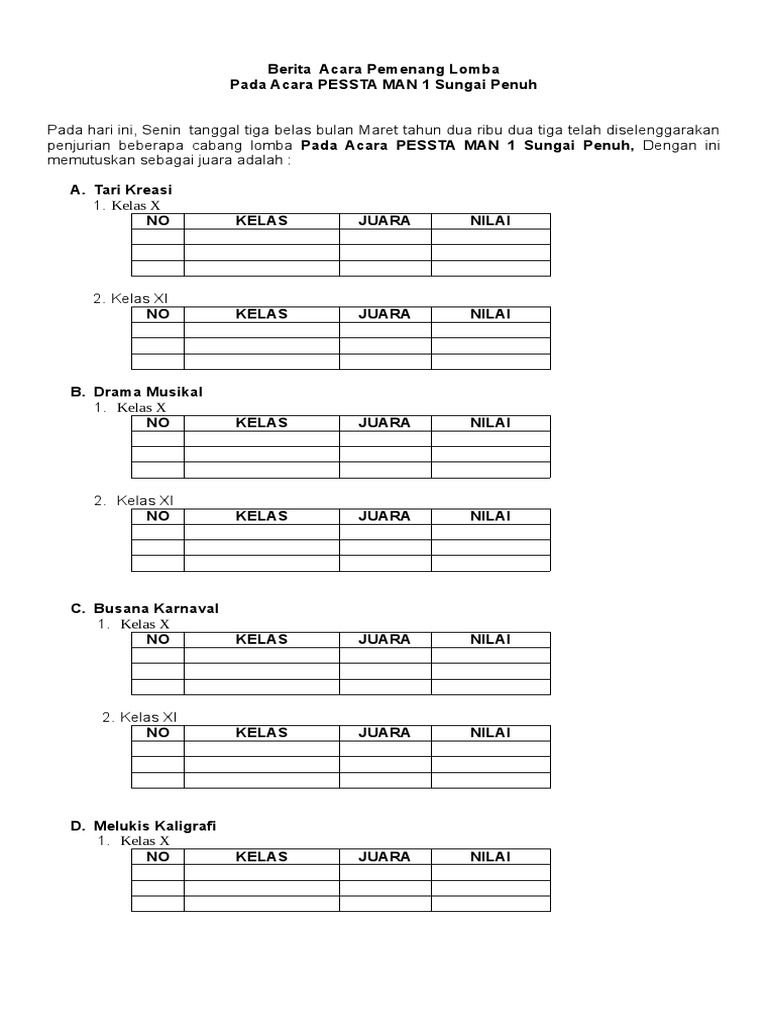 Berita Acara Lomba | PDF