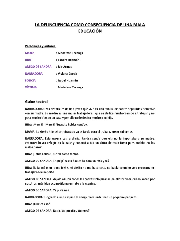 Delincuencia Juvenil - Guión Teatral | PDF