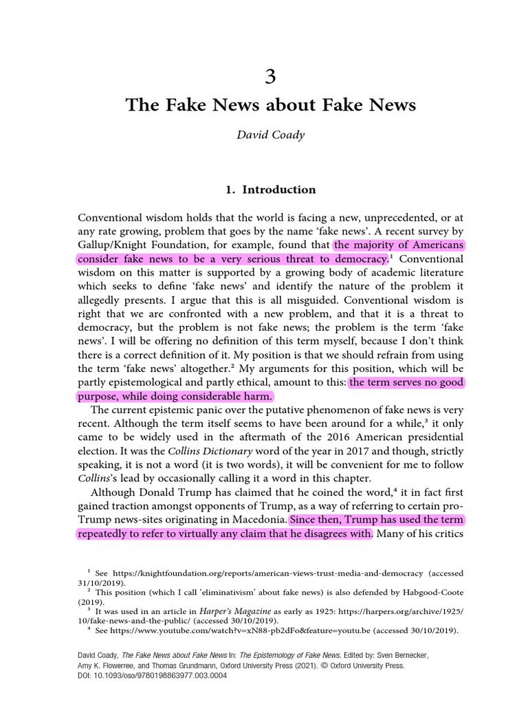 The Fake News About Fake News: David Coady | PDF