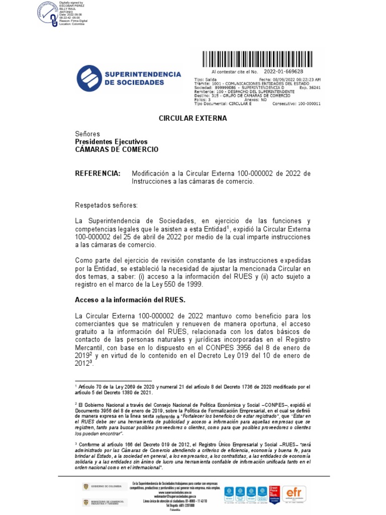 Circular 100-000011 de 8 de Septiembre de 2022 | PDF | Finanzas y dinero
