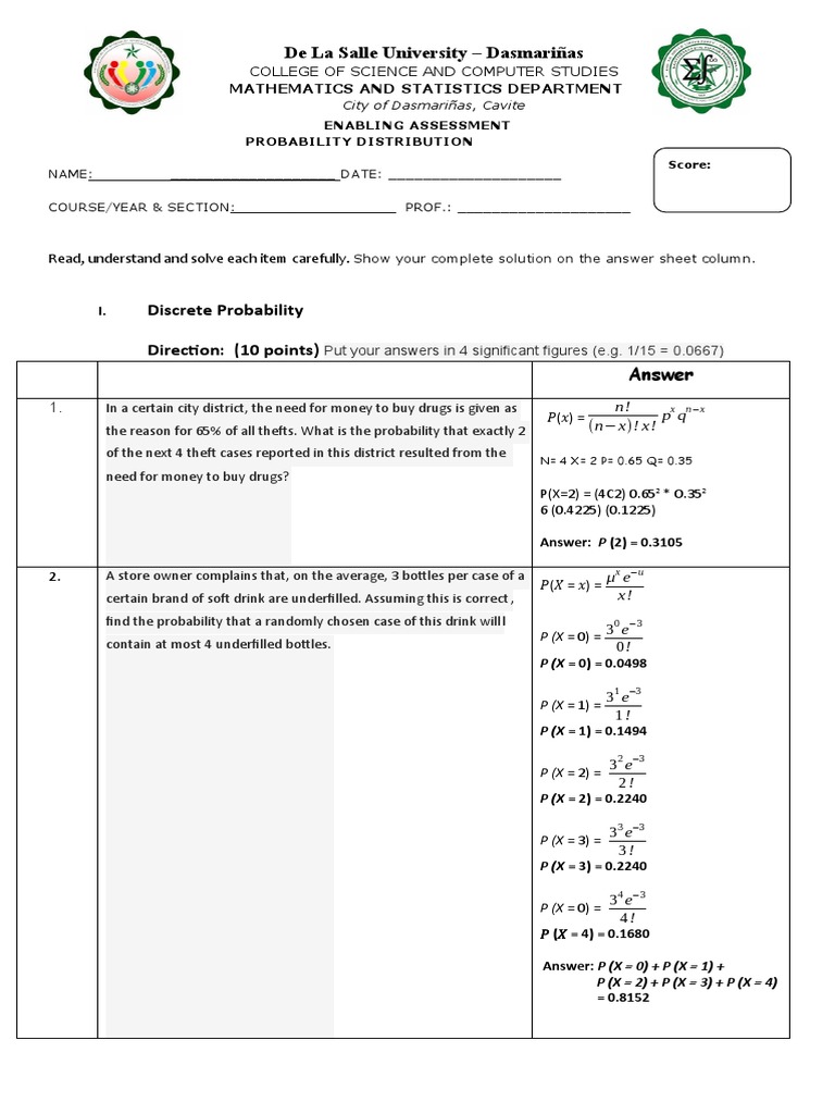 Enabling - Assessment - in - Probability - Distribution | PDF Enabling - Assessment - in - Probability - Distribution | PDF