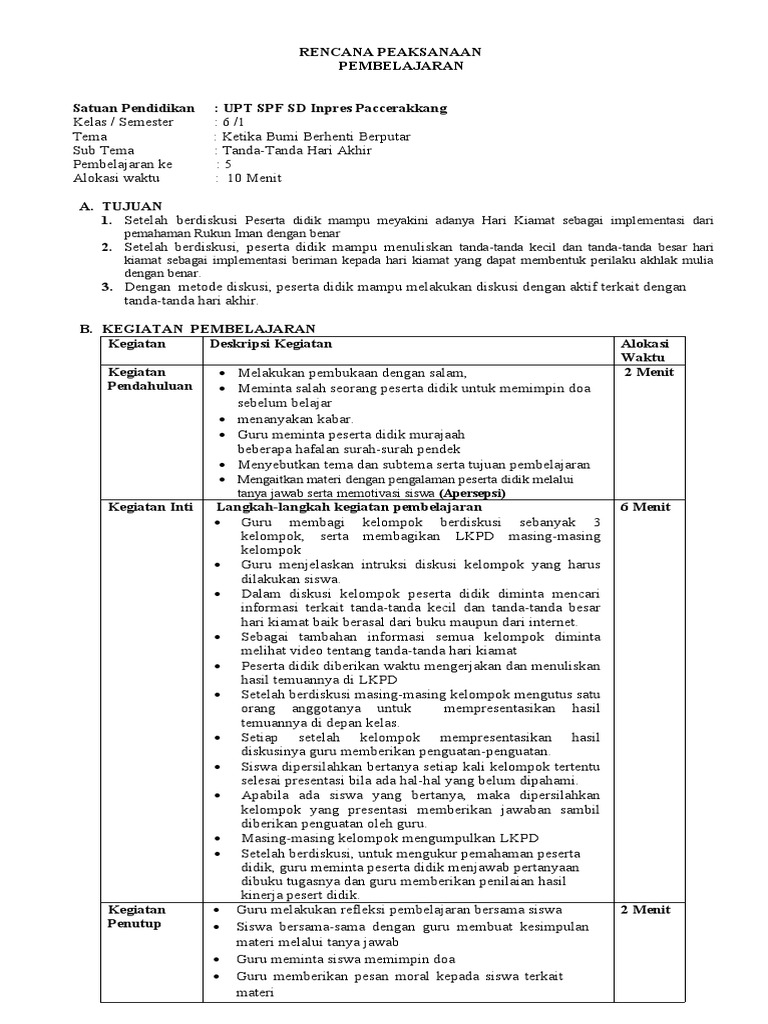 RPP Kelas 6 Tema 2 Subtema 1 Pemb 2 | PDF
