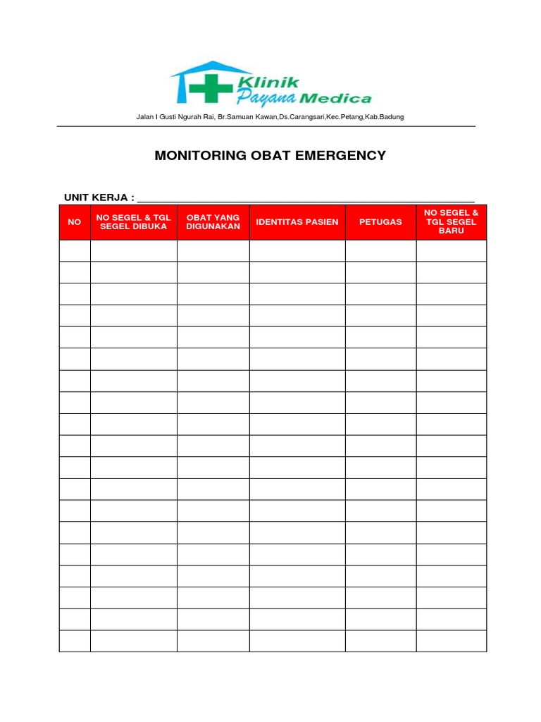 Form Monitoring Obat Emergency | PDF