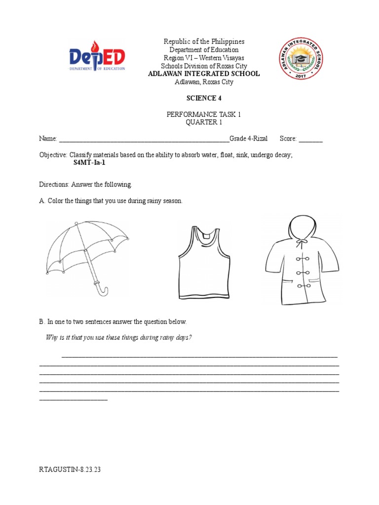 1st Performance Task in Science 4-Q1 | PDF