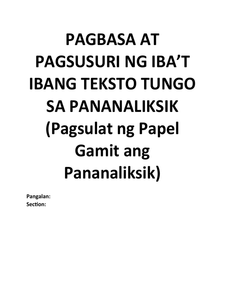 Pagbasa at Pagsusuri NG Iba't Ibang Teksto Tungo Sa Pananaliksik ...
