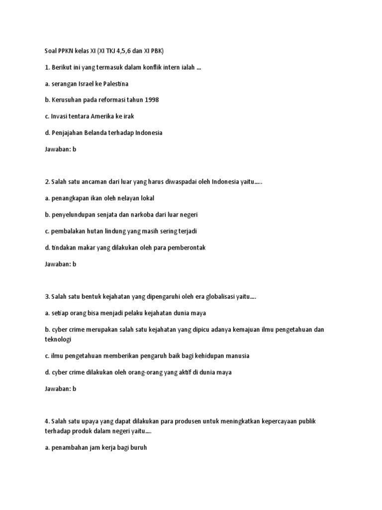 Soal PPKN Kelas XI TKJ 4,5,6 Dna PBK | PDF