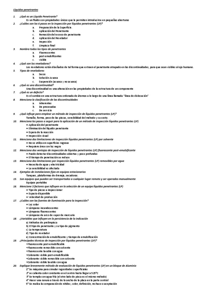 Preguntas de Exposiciones Pruebas Destructivas y No Destructivas | PDF | Tecnología