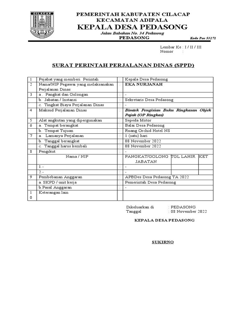 SPPD Anyar Kades 2020 | PDF