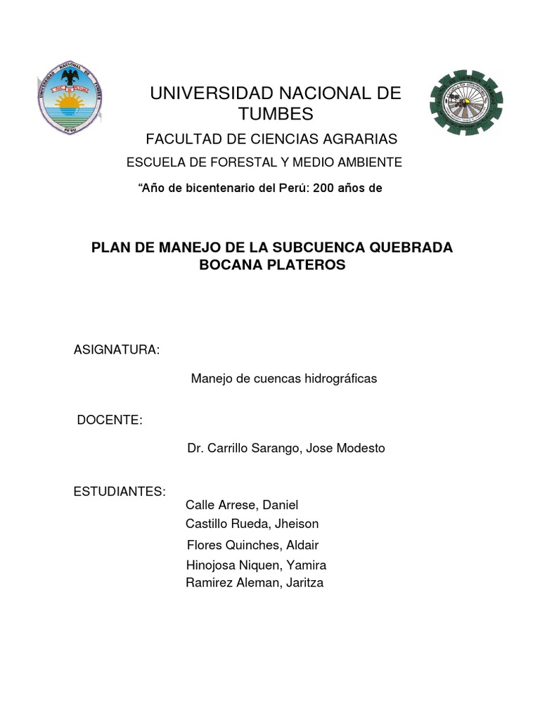 Plan de Manejo de La Subcuneca Quebrada Bocana Platero - GR 04 | PDF | Informática