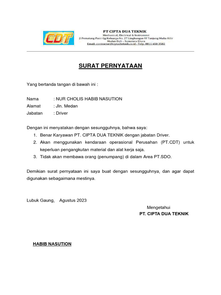 Surat Pernyataan Mobil | PDF
