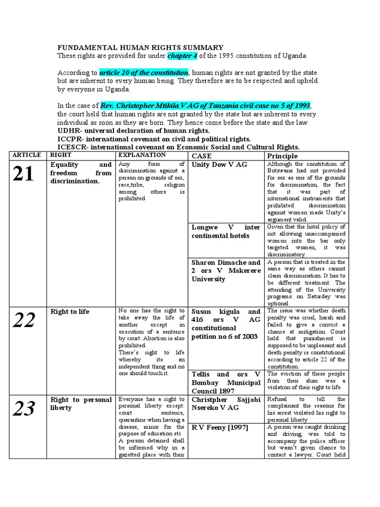Fundamental Human Rights Summary | PDF