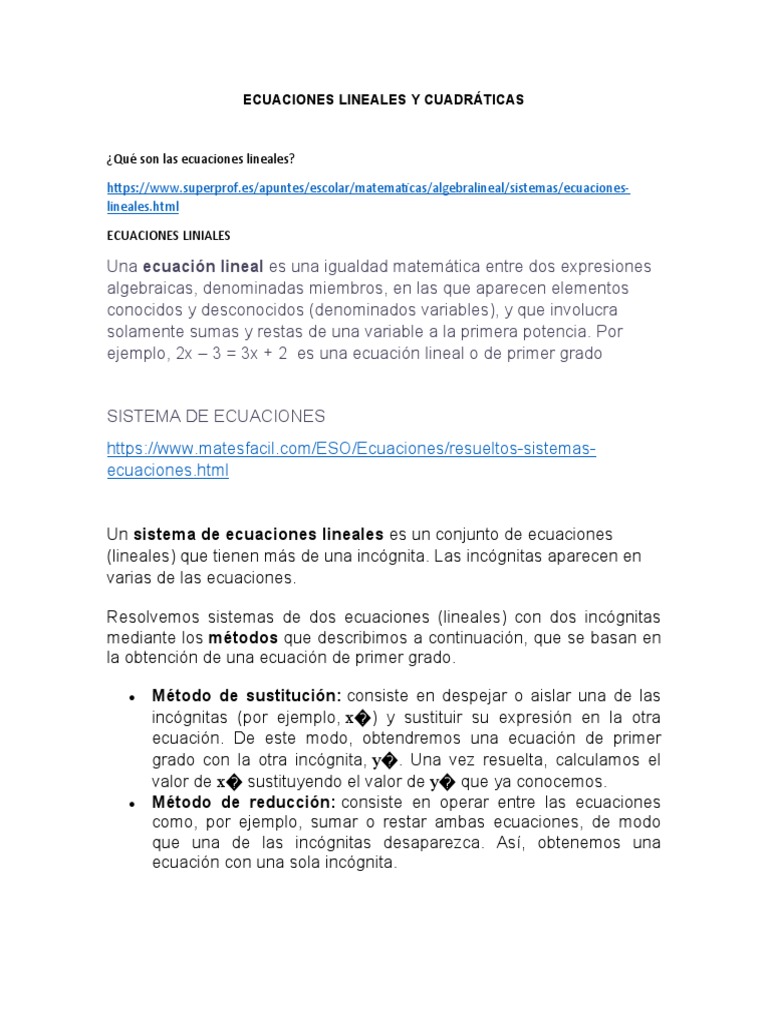 Ecuaciones Lineales y Cuadráticas Explicadas | PDF
