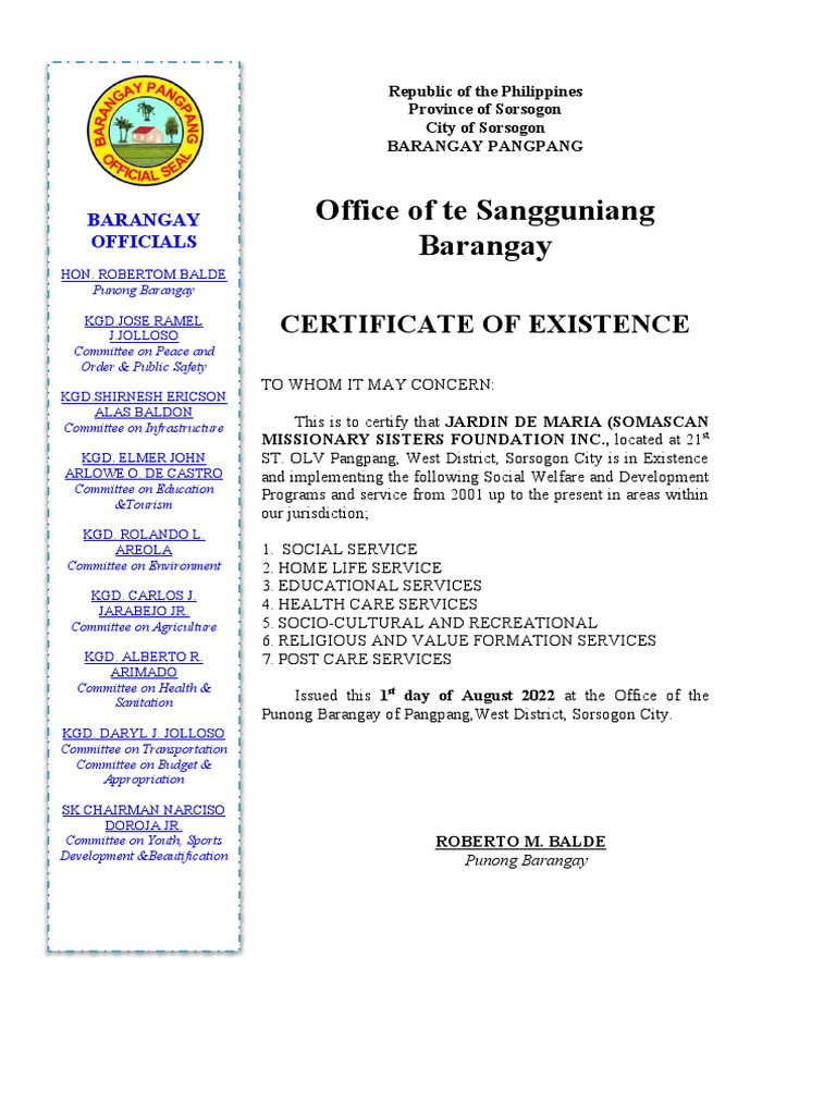 Certificate of Existence | PDF