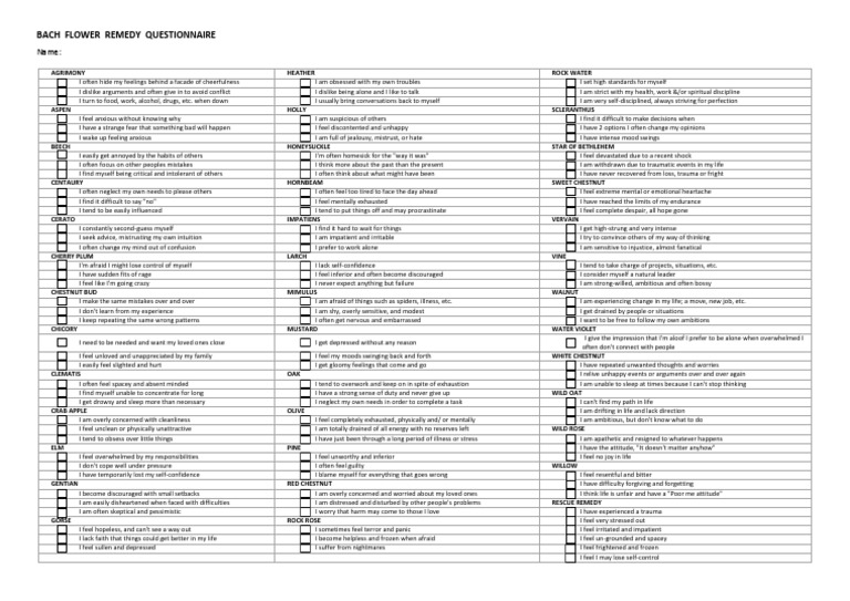 Bach Flower Remedy Questionnaire Reiki by Shirleyreiki by Bach Flower ...