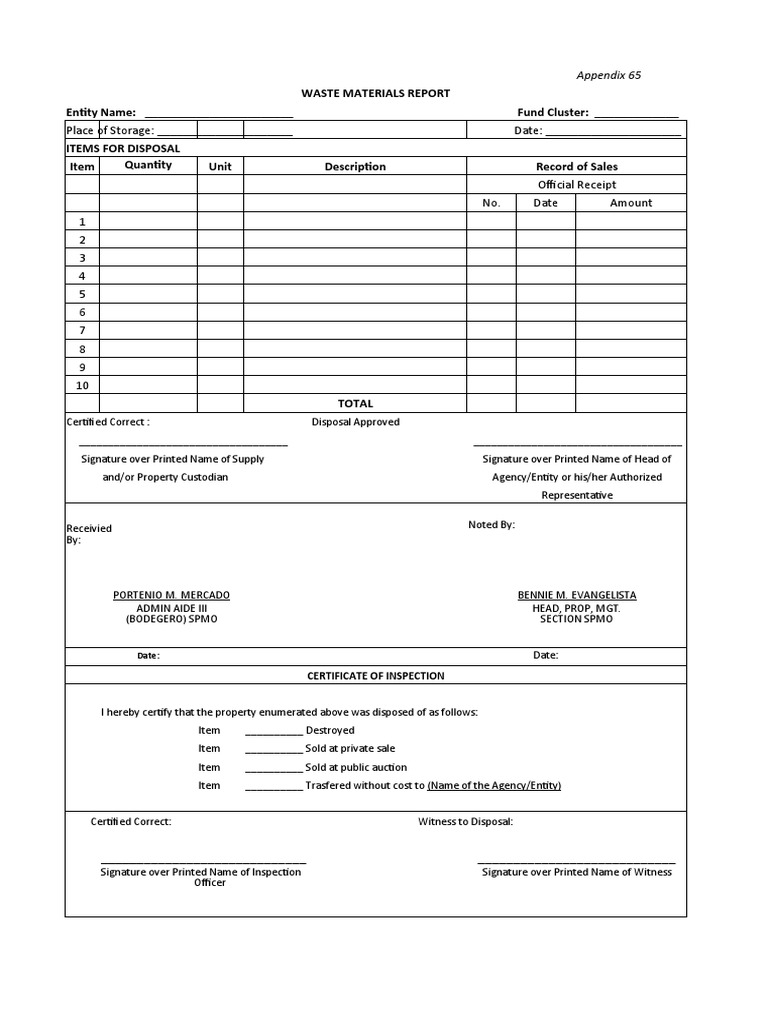 Appendix 65 Waste Materials Report | PDF