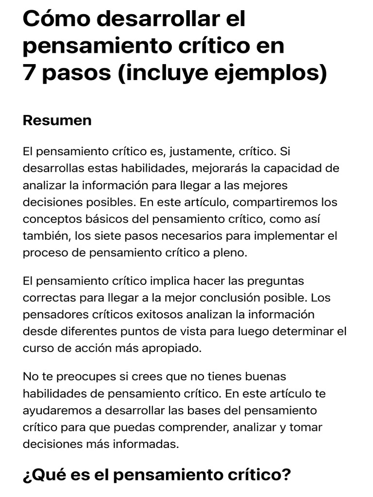 Los 7 Pasos para Desarrollar El Pensamiento Crítico (Con Ejemplos ...