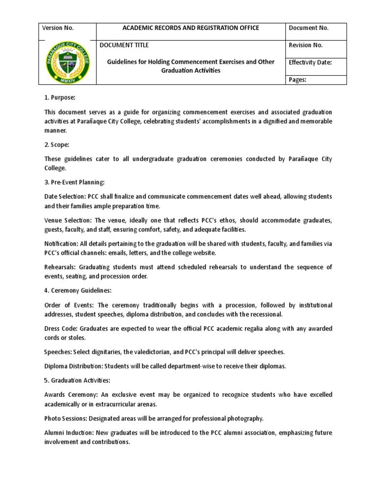 Guidelines For Holding Commencement Exercises and Other Graduation ...