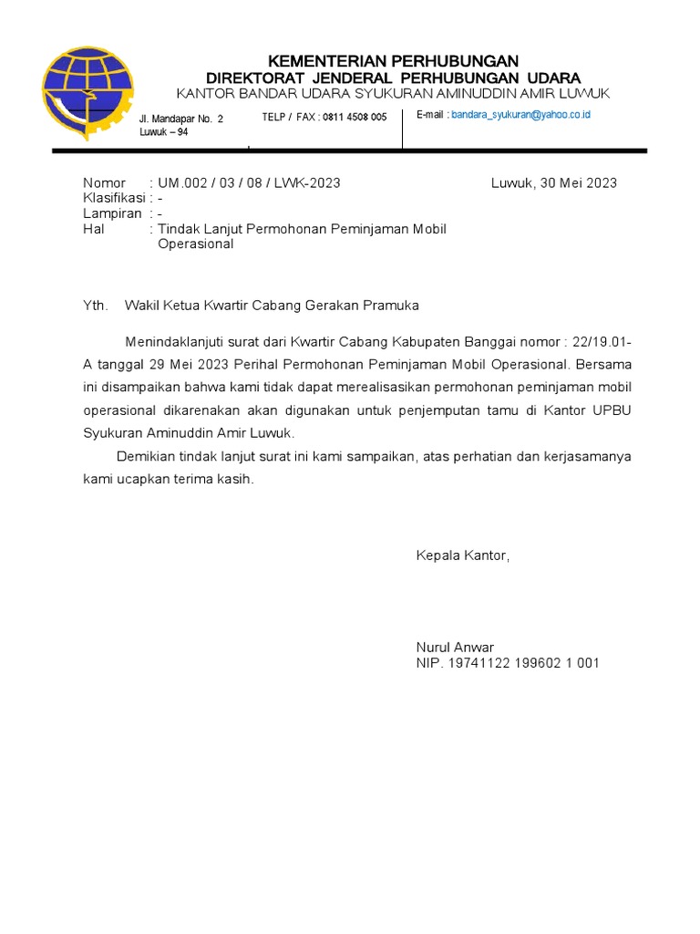 SURAT Tindak Lanjut Bus | PDF