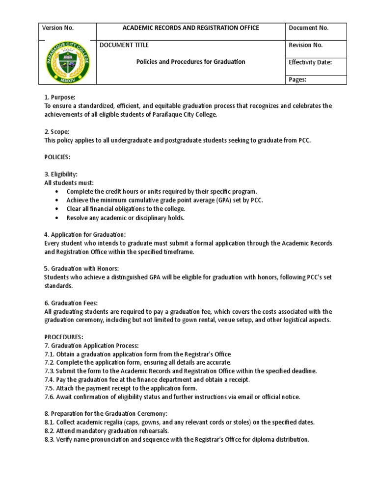 Graduation Policies and Procedures Guide | PDF