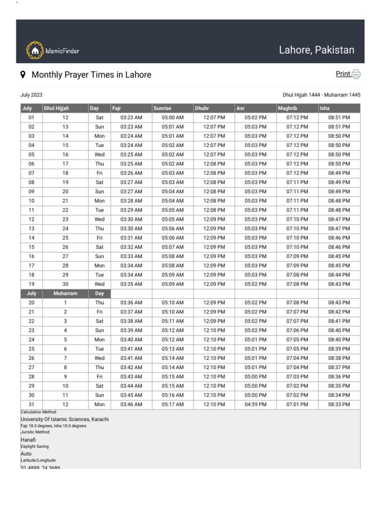 Monthly Prayer Times | PDF | Theocracy | Worship