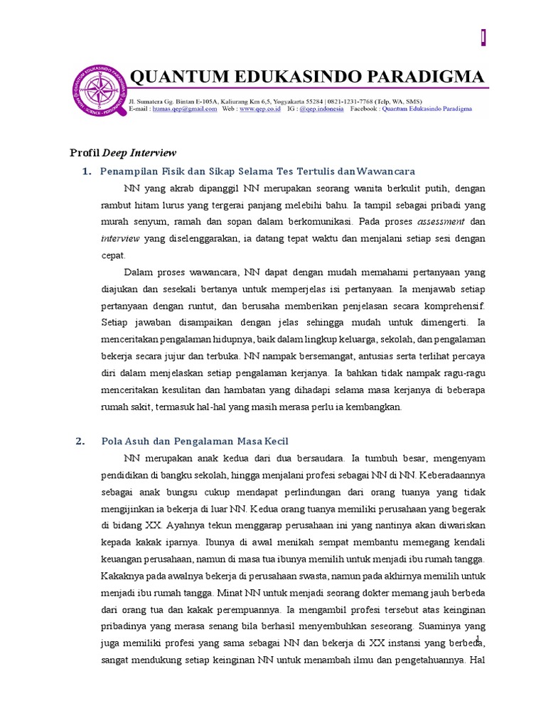 Contoh Laporan Deep Interview | PDF