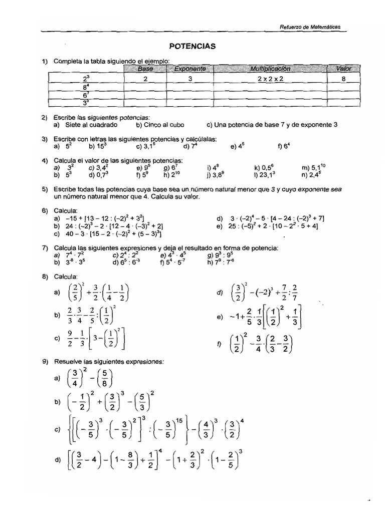 Ejercicios de POTENCIAS 3 ESO | PDF | Objetos matemáticos | Conceptos matemáticos