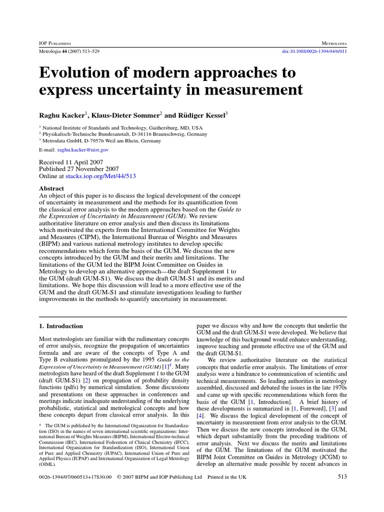 Evolution of Modern Approaches To Express Uncertainty in Measurement | PDF