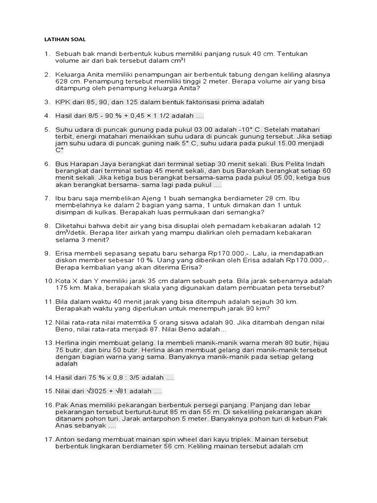Latihan Soal MTK | PDF | Griya & Taman