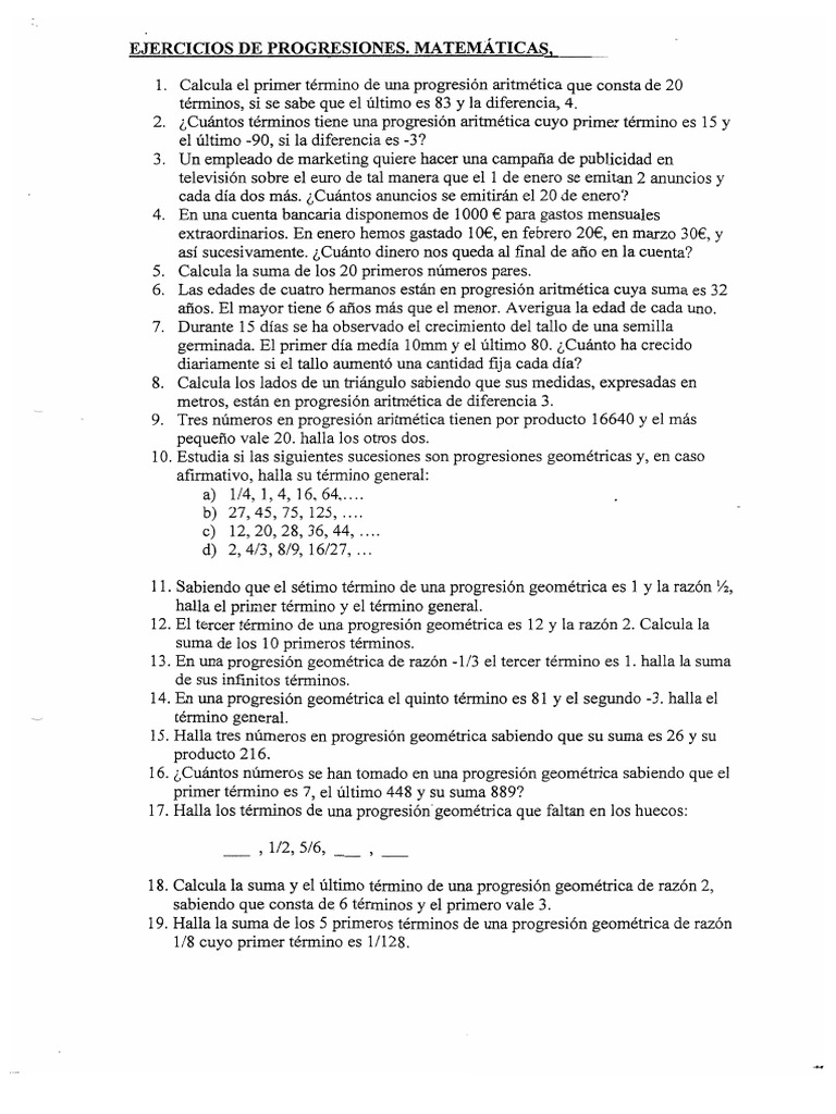 Ejercicios de Progresiones | PDF | Aritmética | Matemáticas
