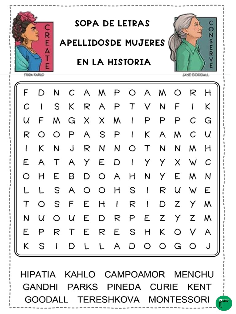 Sopa de Letras 8M y Ficha de Trabajo Mujeres en La Historia | PDF