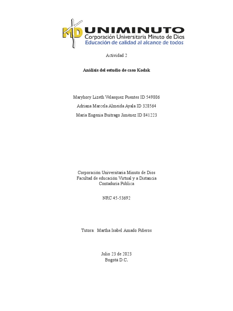 Actividad 2 Analisis Caso Kodak - Final | PDF
