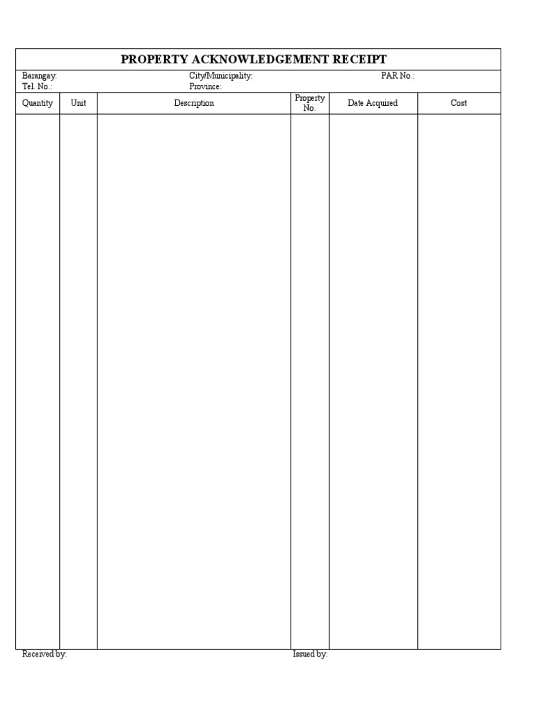 Property Acknowledgement Receipt Template | PDF