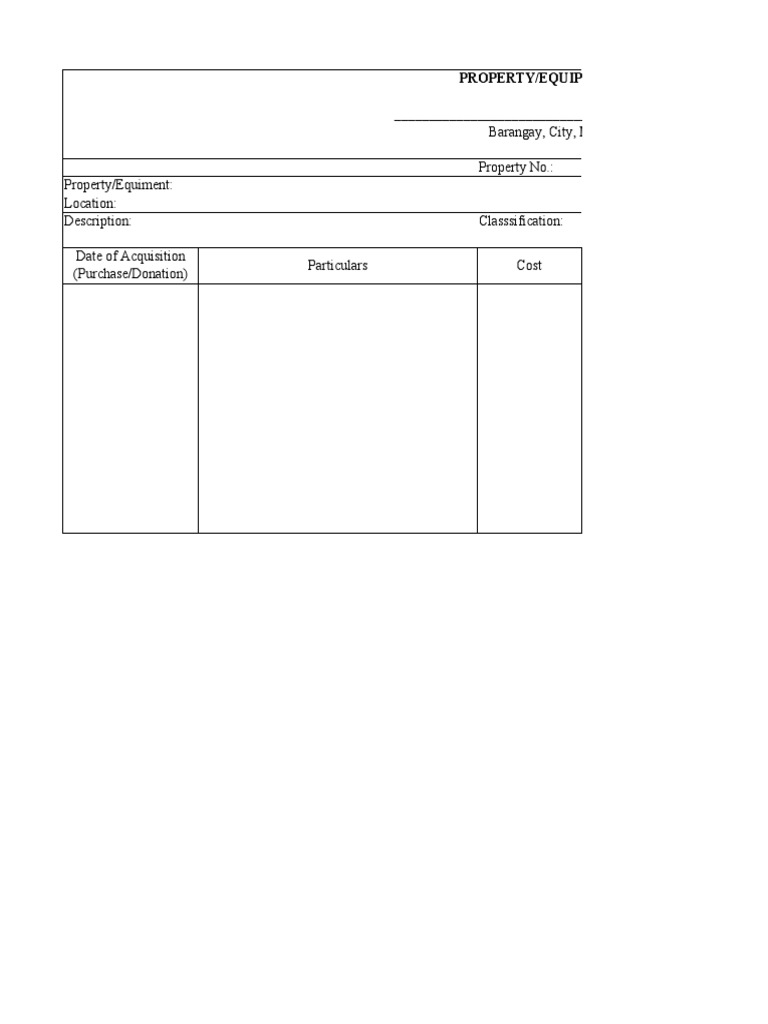 Property Equipment Card Template | PDF