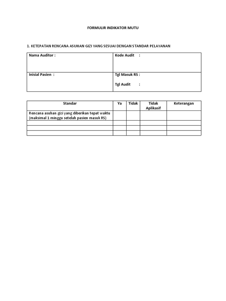 Form Indikator Diet Pasien | PDF