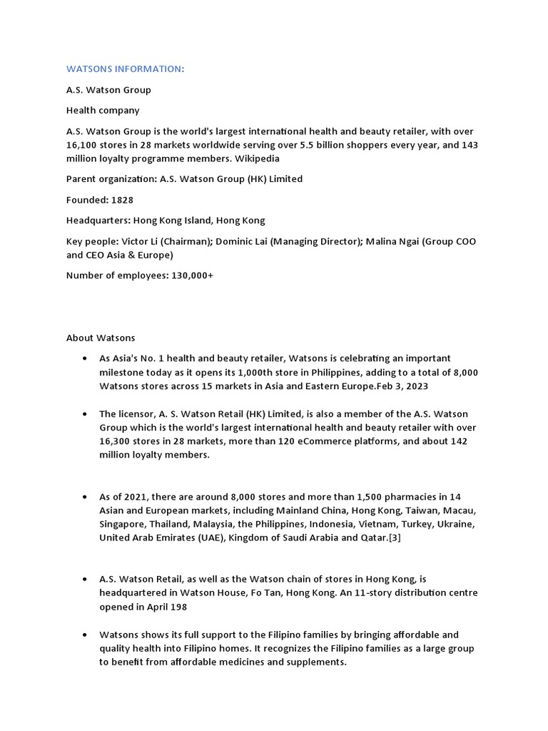 WATSONS INFORMATION | PDF